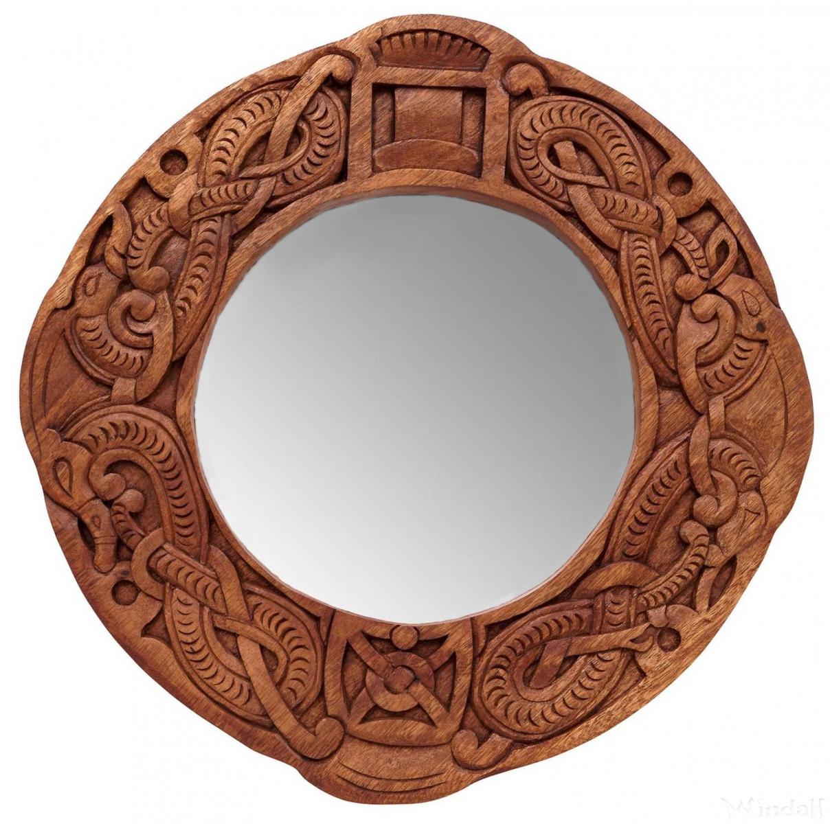 WINDALF Wikinger Spiegel JORMUNGAND Ø 40 cm Wandspiegel Handarbeit Holz ...