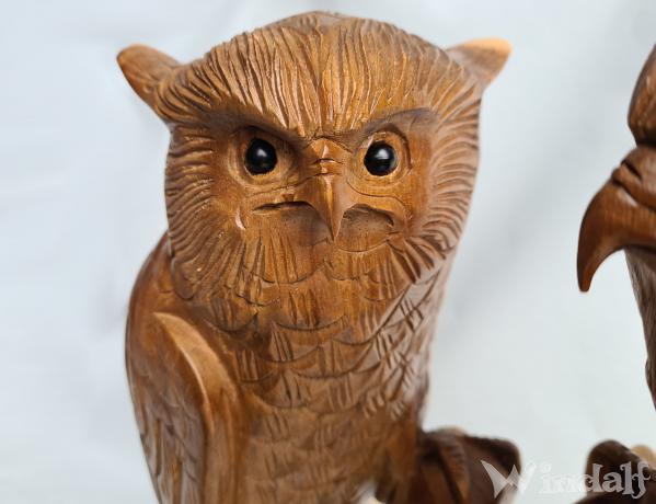 WINDALF Zwei Eulen KIAYA 50 cm Natur Deko Holz-Figur Handarbeit aus Holz - Deko Holz Figuren ...
